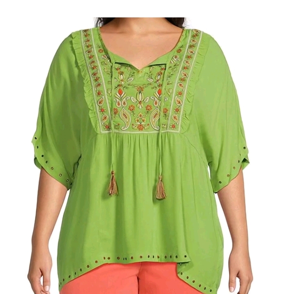 John Mark | Tops | John Mark Lime Green Embroidered Blouse | Poshmark